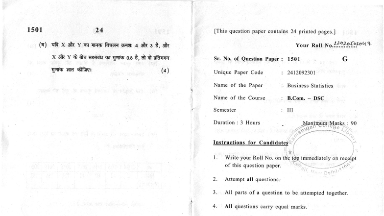 Business Statistics - B.Com DSC Semester 1 Question Paper 1501 - Studocu