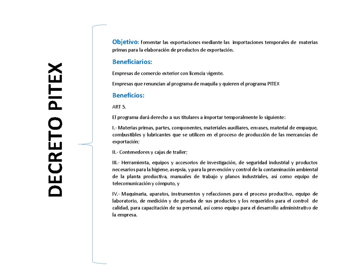 Decreto PITEX: Comparativo de Beneficios y Requisitos para Empresas ...
