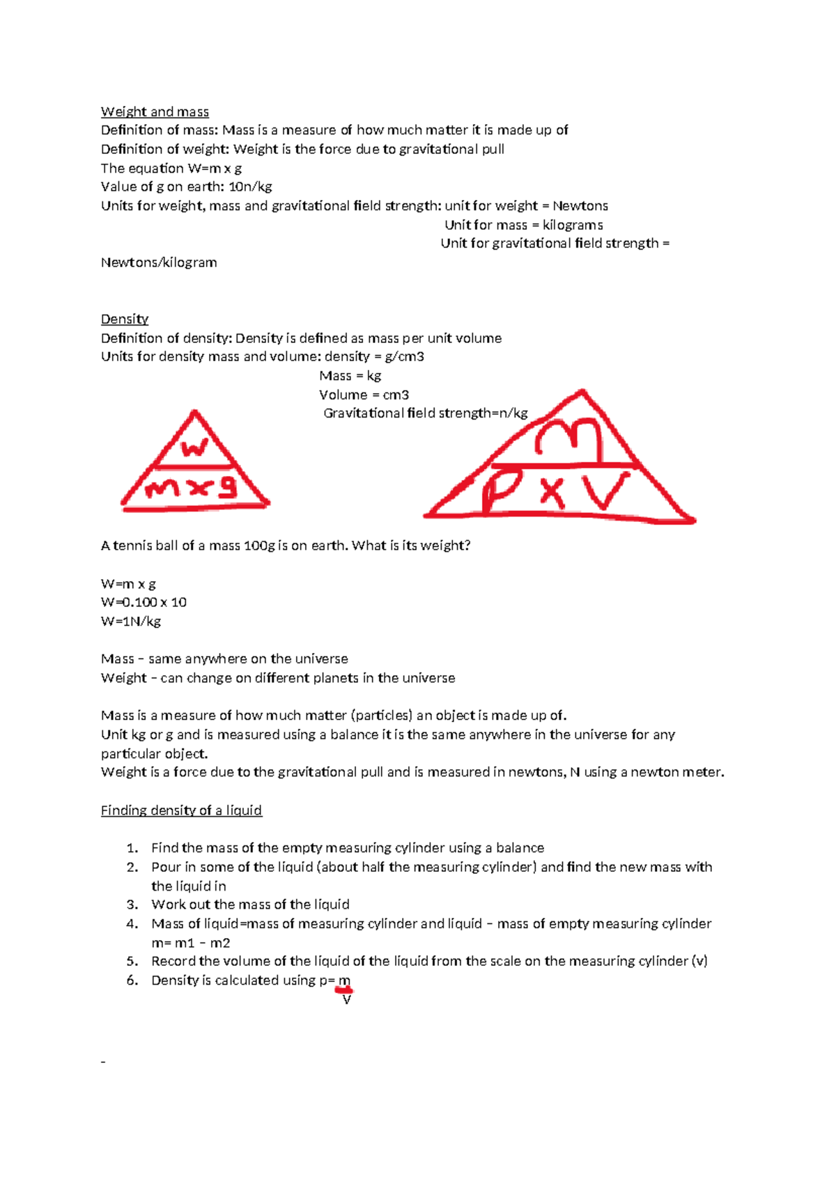 Weight and Mass: Definitions, Units, and Density Calculations - Studocu