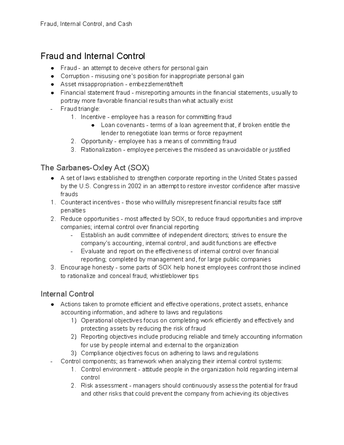 MGH Chapter 5 - Fraud, Internal Control, and Cash Notes - Studocu