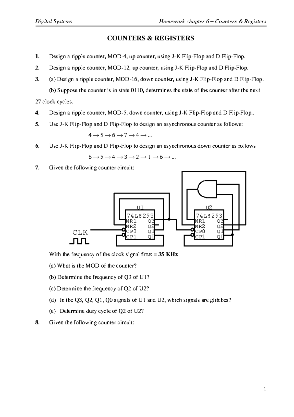 Homework Chapter 6-Registers and counters - Digital Systems Homework ...