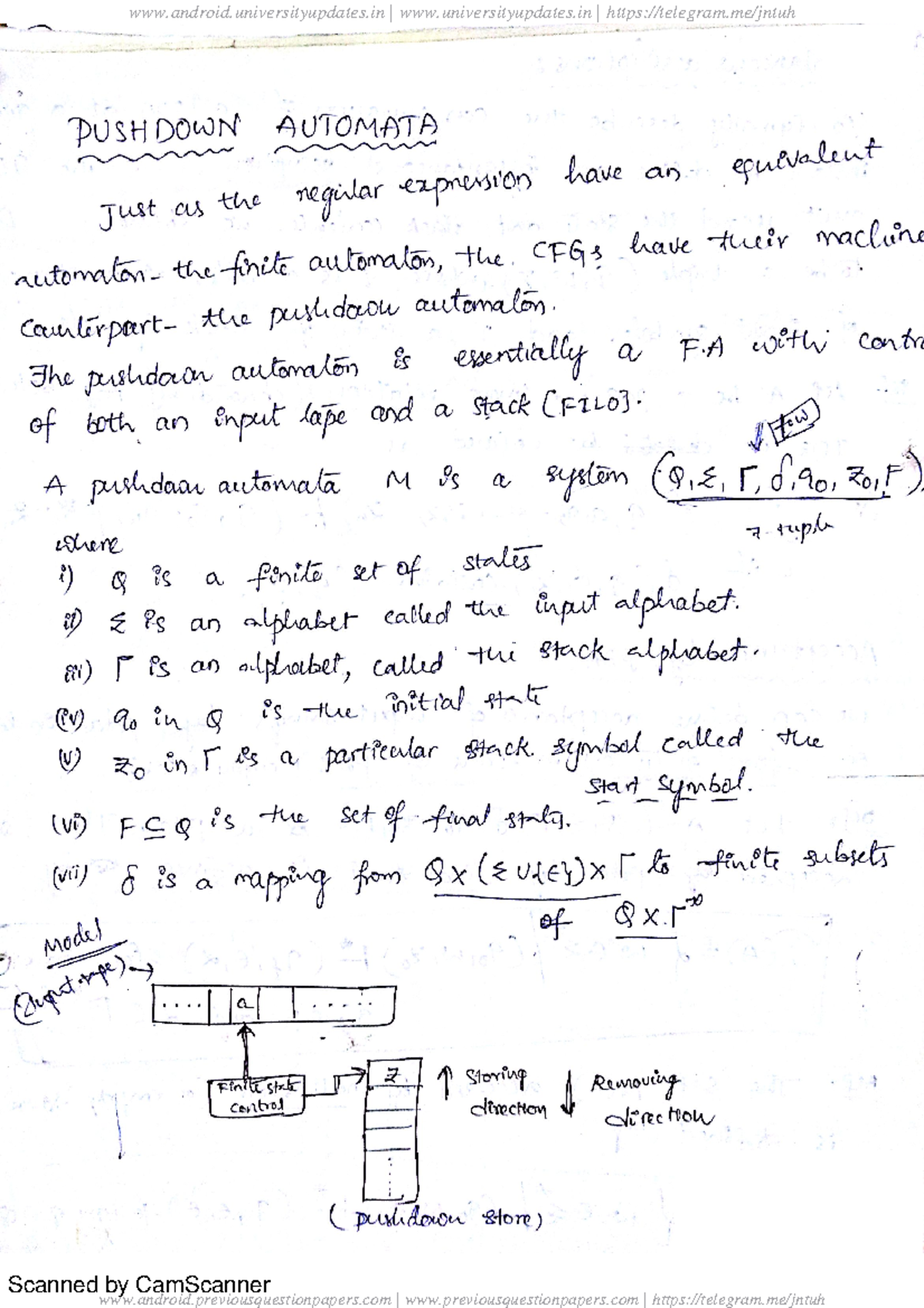 ATCD-Unit3 - Notes - PUSHDOWN AUTOMATA Just as the regular expression ...