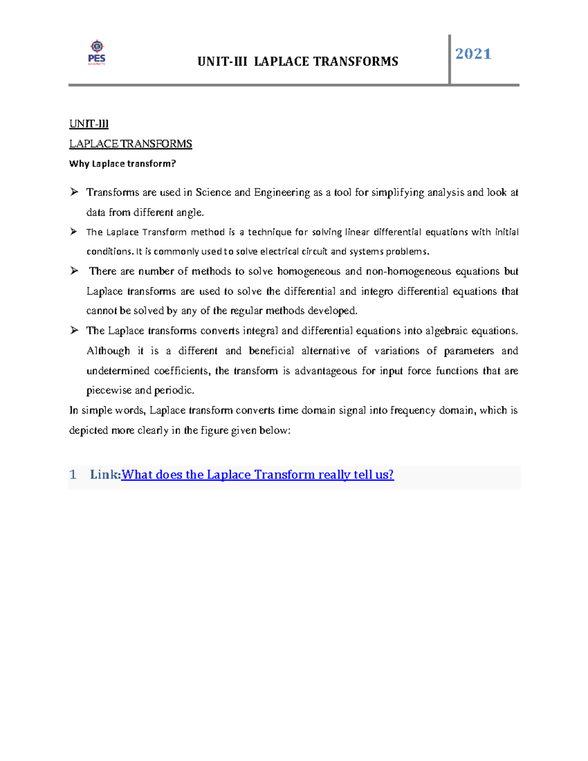 MA151 Laplace Transforms Unit 3 Notes - 2021 - Studocu