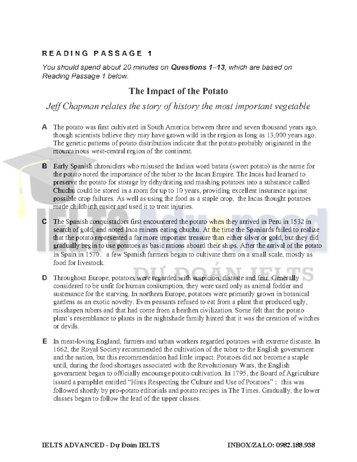 IELTS READING PASSAGE 1 & 2: The Impact of the Potato & Farming Changes ...