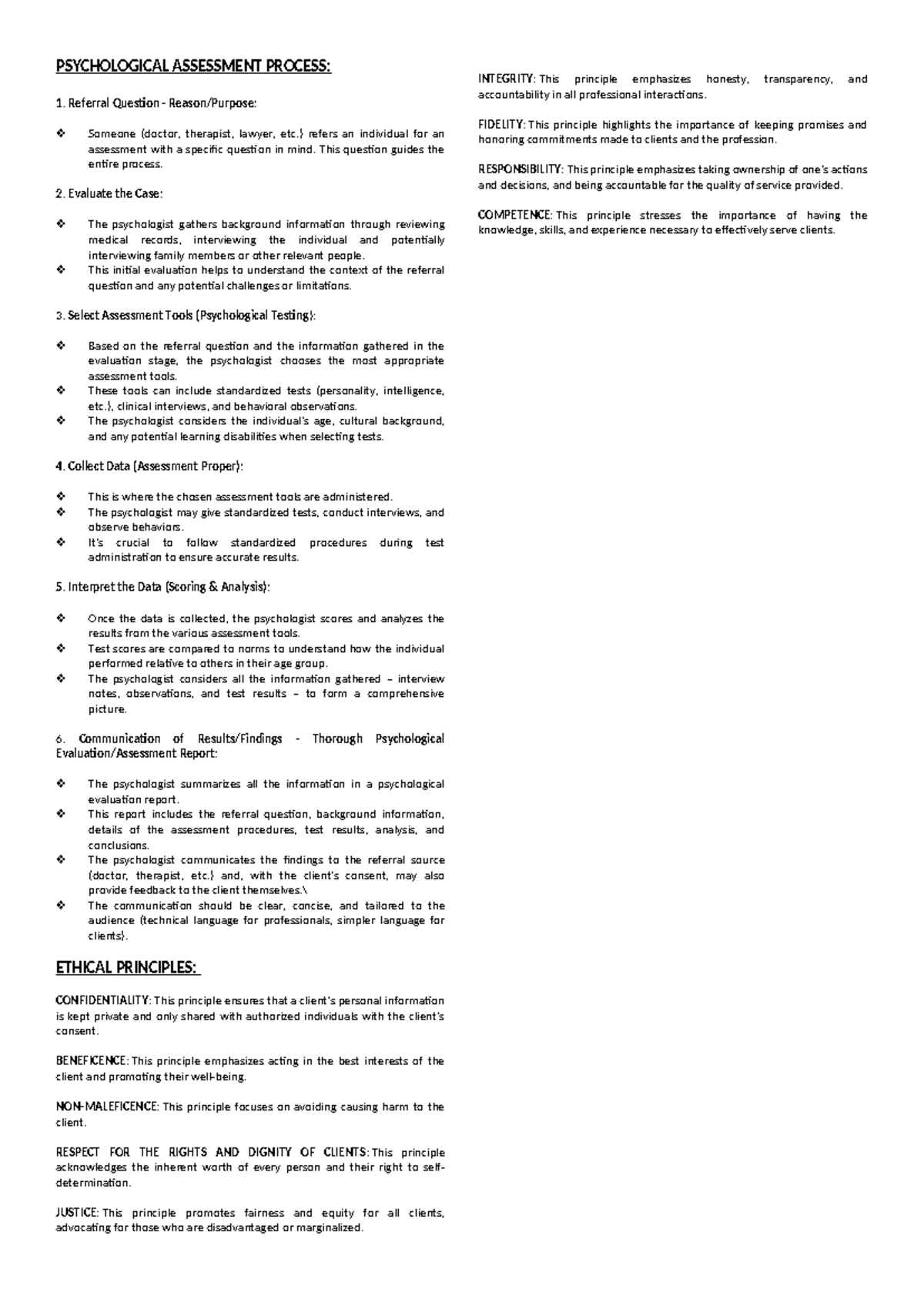 Psychological Assessment Process & Ethical Principles Overview - Studocu