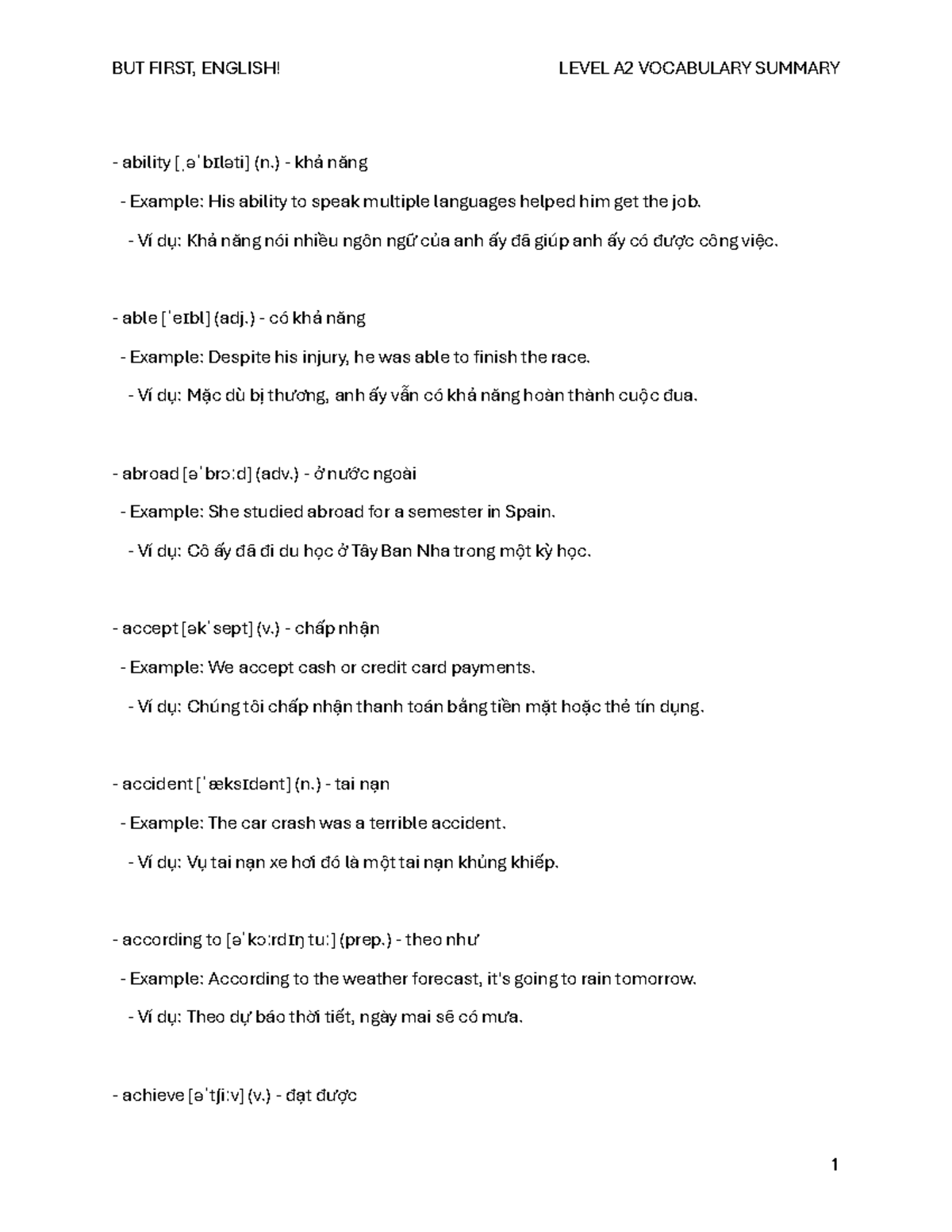 A2 Level Vocabulary Study Notes - Hope This Helps - Studocu