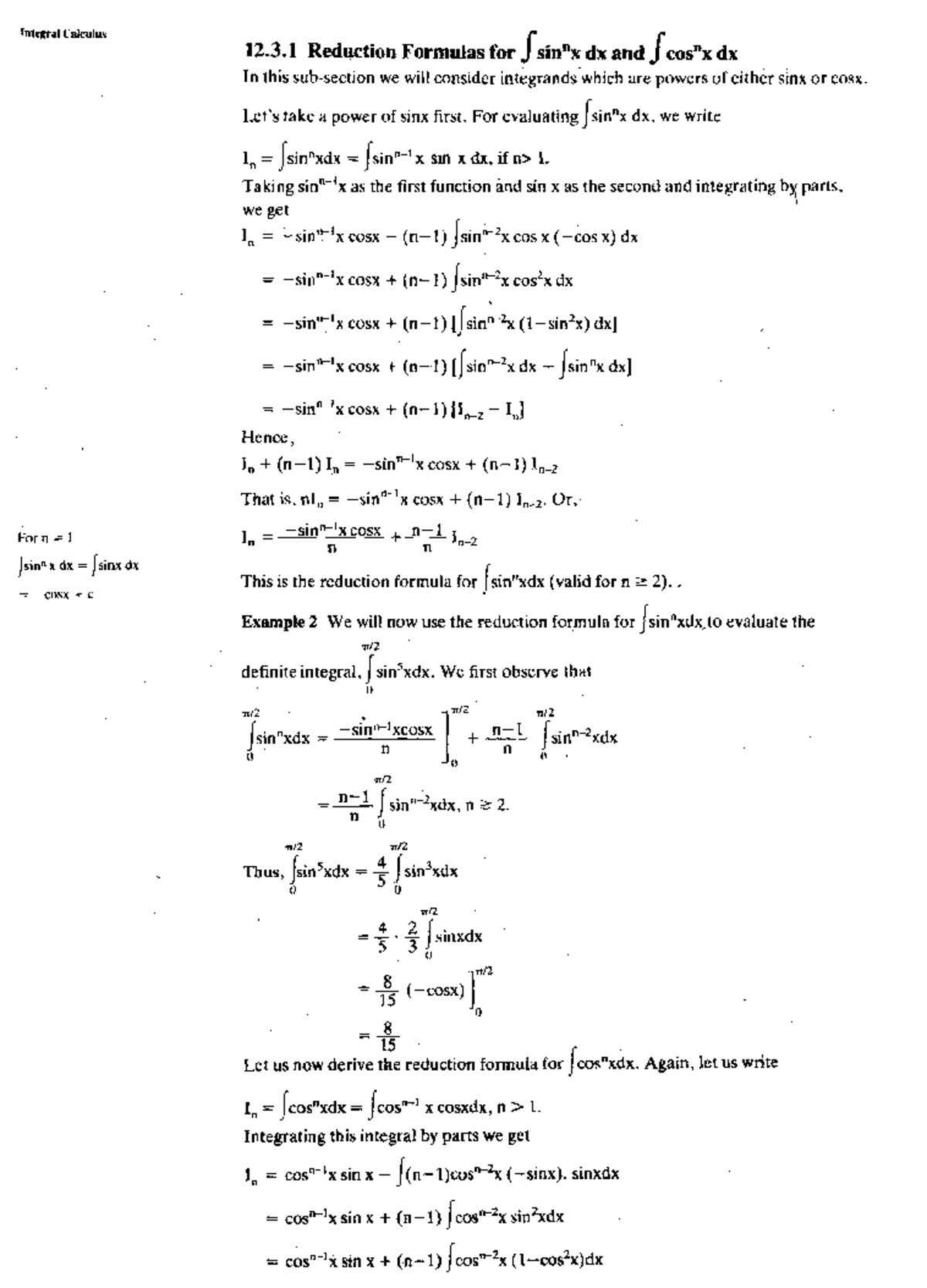 Reduction Formulas for Integrals of Sin and Cos Functions in Calculus ...
