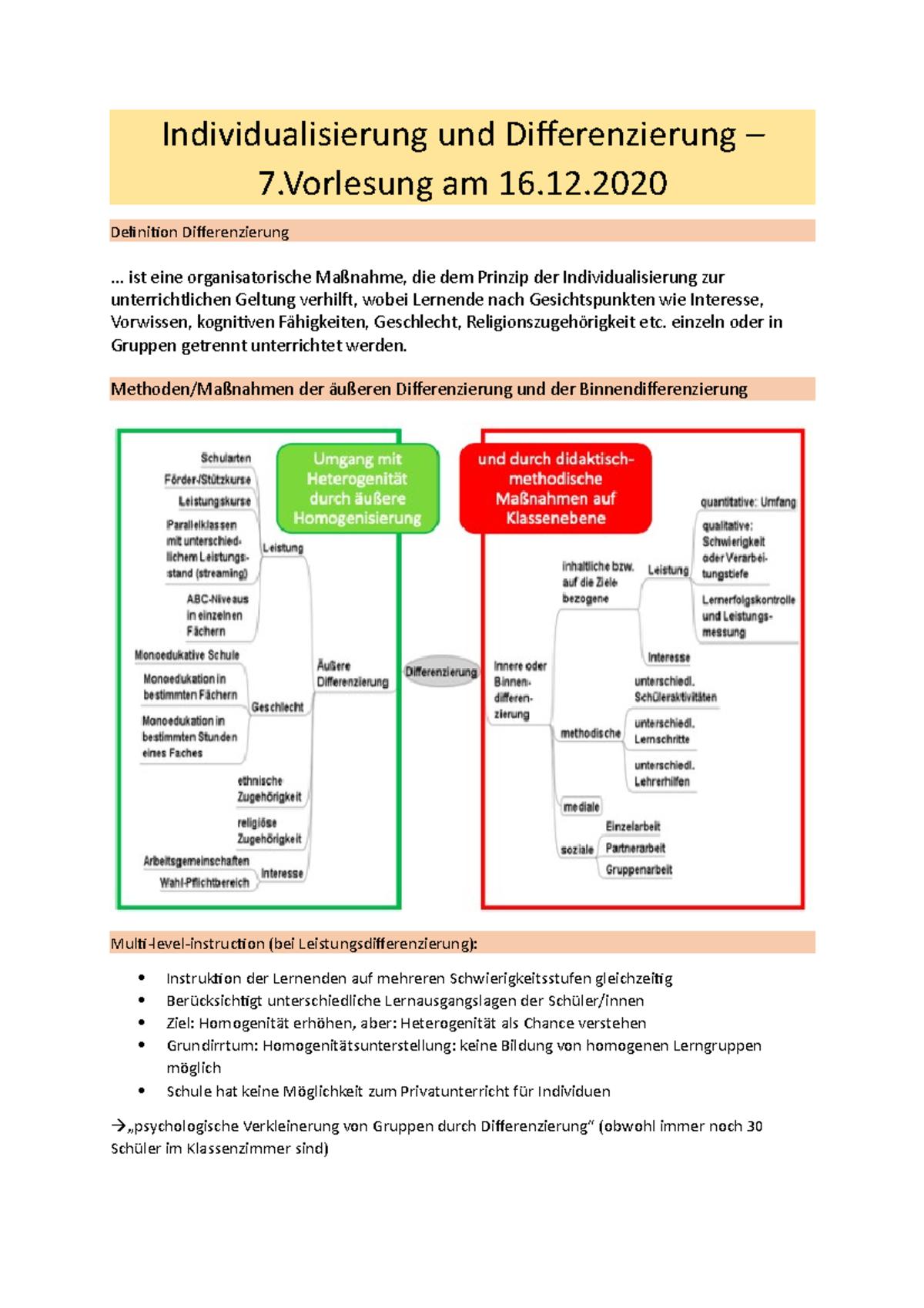7. Vorlesung: Individualisierung und Differenzierung im Unterricht ...