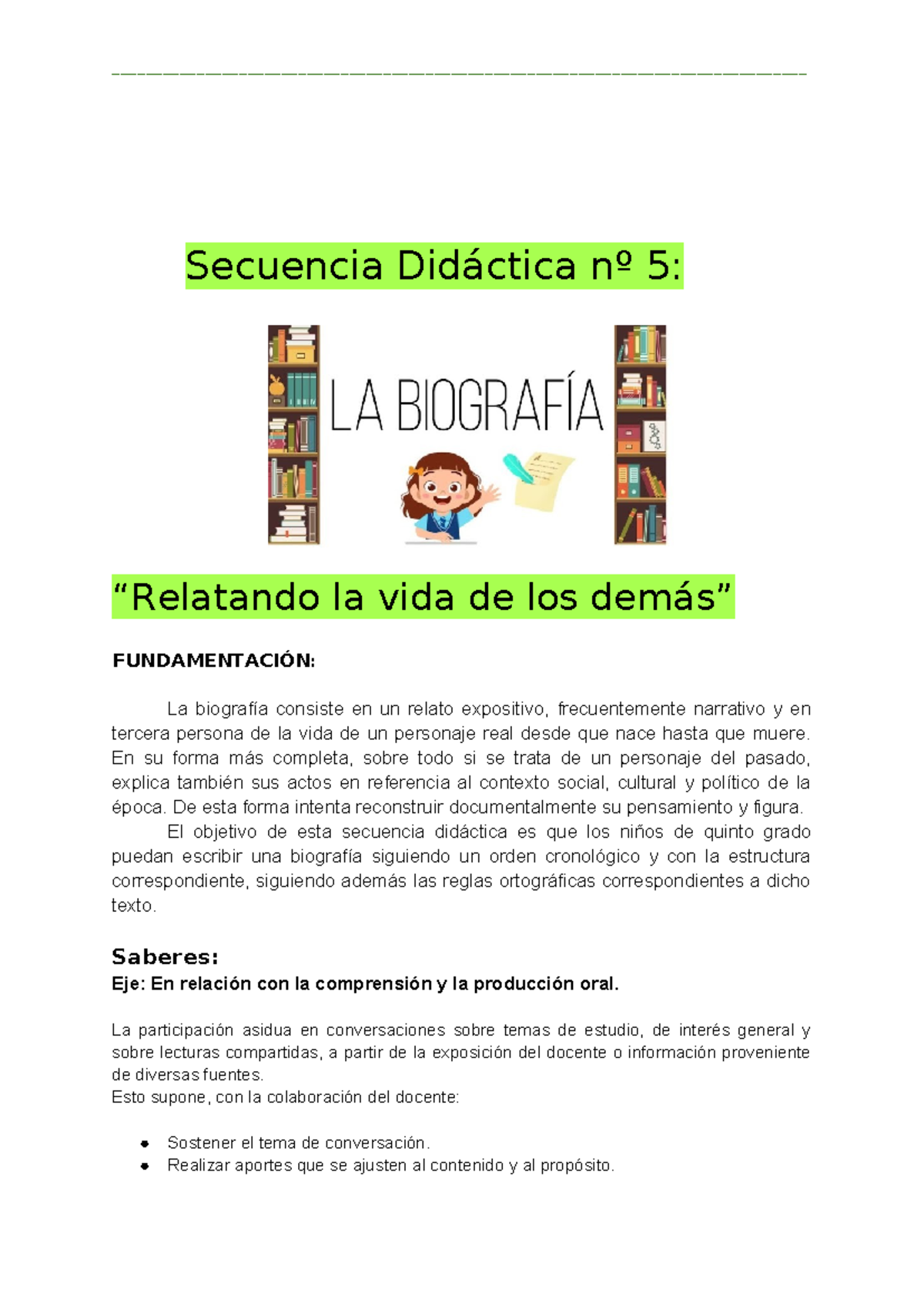 Secuencia Didáctica 5º Grado: Redacción de Biografías Importantes - Studocu