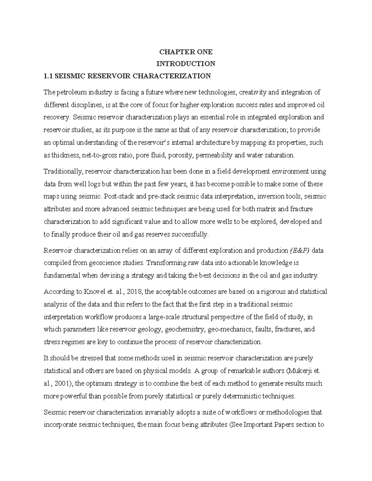 Seismic Reservoir Characterization - CHAPTER ONE INTRODUCTION 1 SEISMIC ...