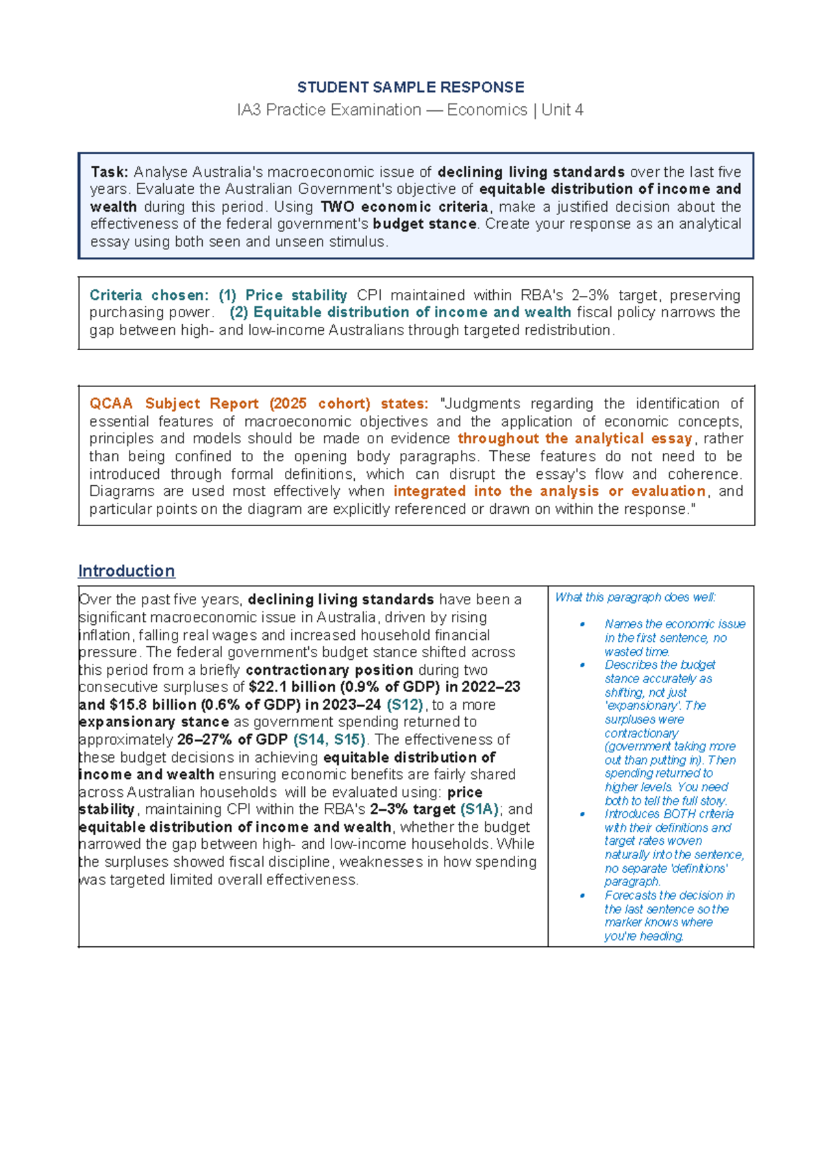 Student Sample Response IA3 Economics 2026: Analyzing Macroeconomic ...