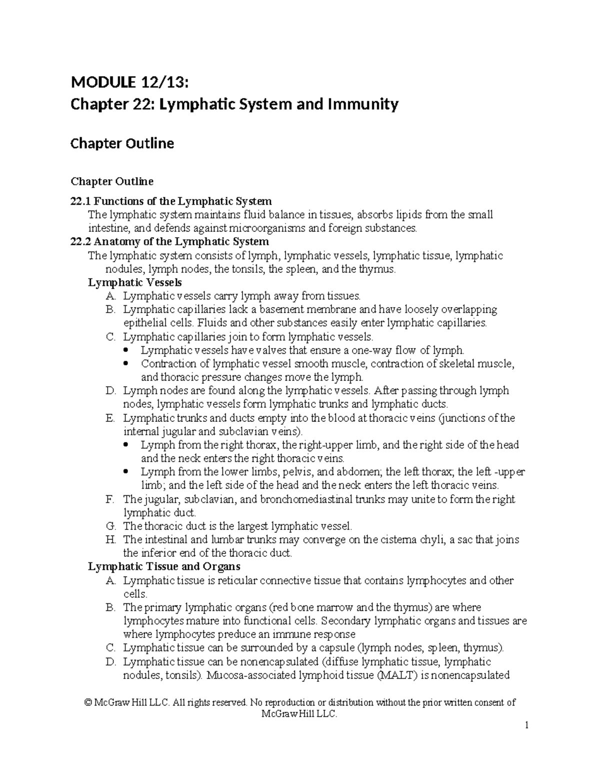 Chapter 22 Outline: Lymphatic System & Immunity Overview - Studocu