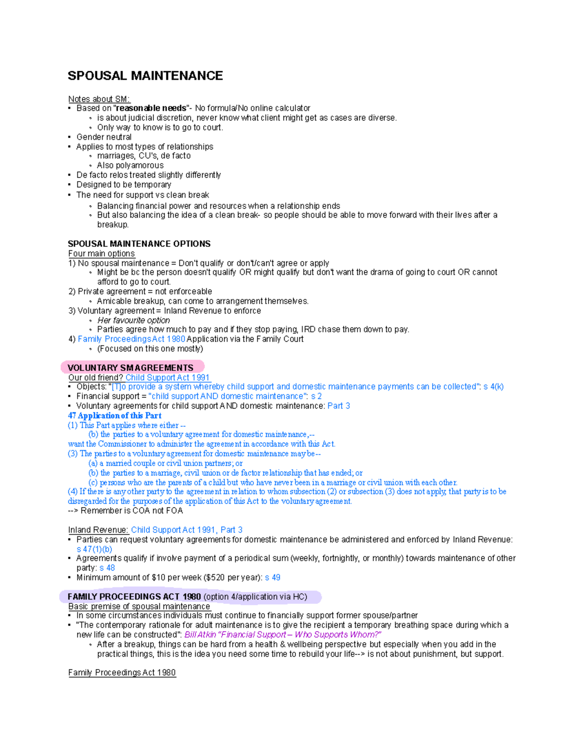 SPOUSAL MAINTENANCE - Key Notes on Options & Legal Framework - Studocu