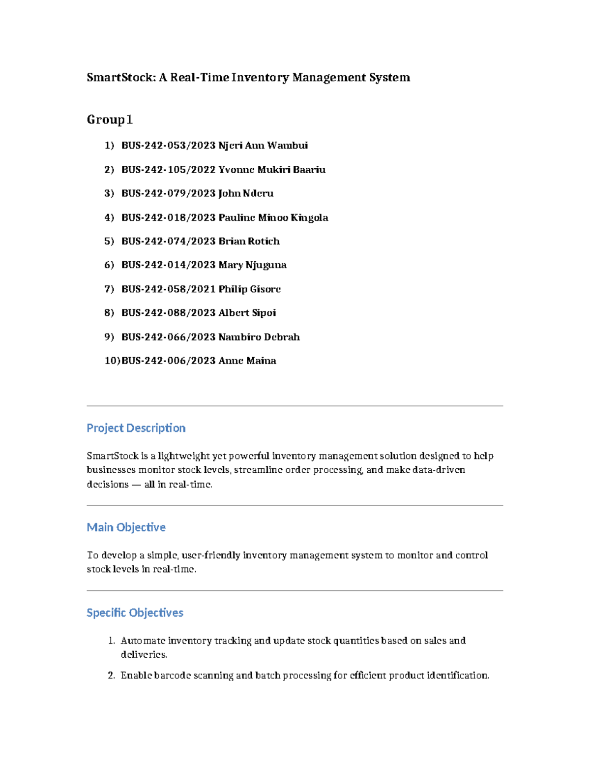 SmartStock: Inventory Management System Project Overview (Group 1 ...
