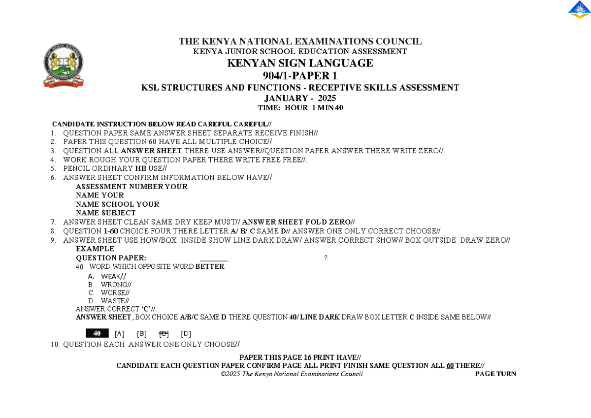 KSL 1 KJSEA - Practice Materials for Freshmen Assessment 2025 - Studocu