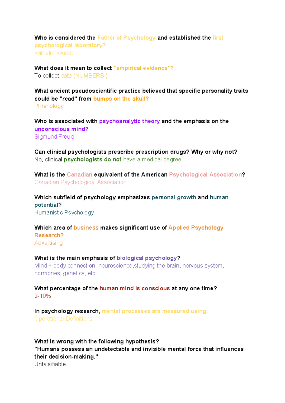Psychology 101: Key Concepts & Definitions for Intro Exam Review - Studocu