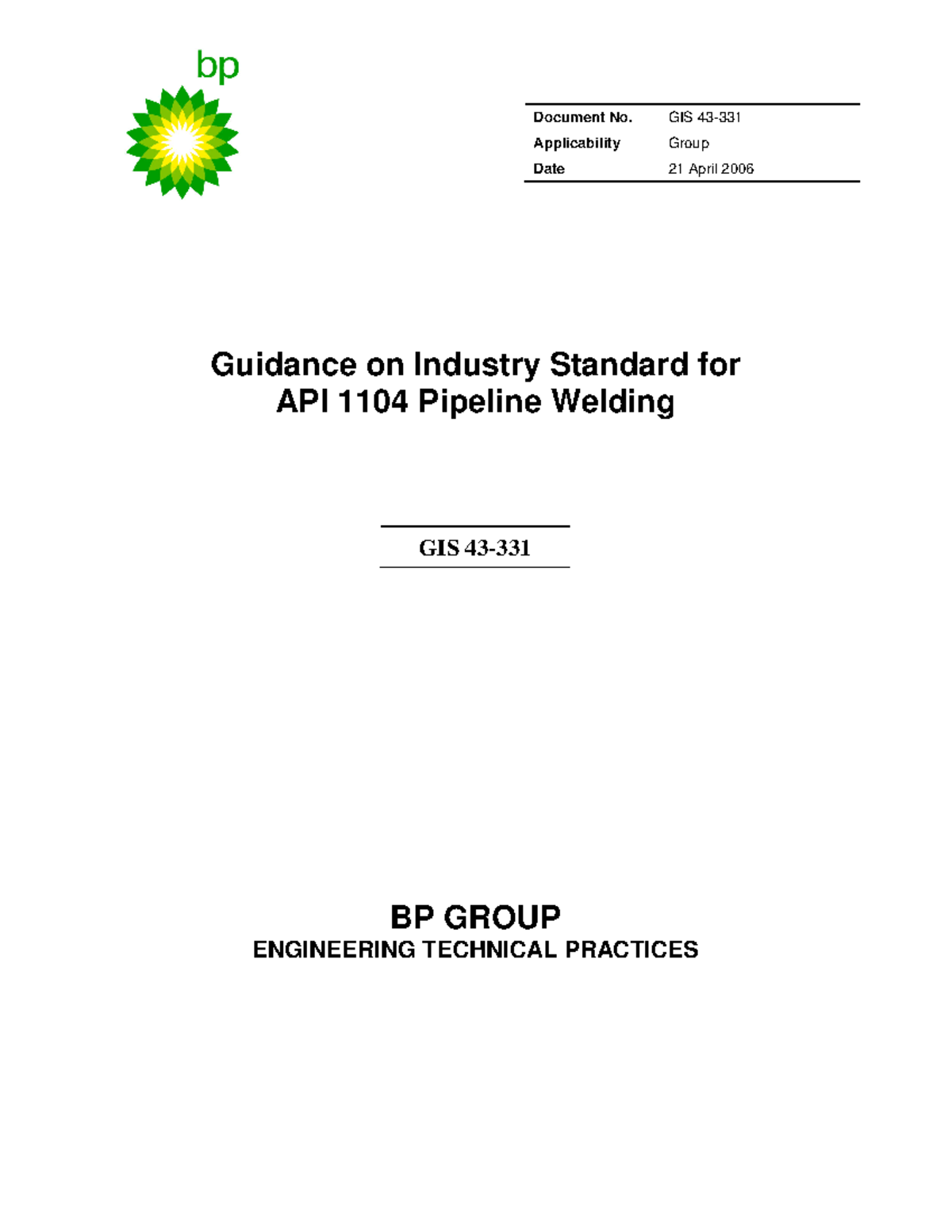 GIS Guidance on API 1104 Pipeline Welding Standards and Practices - Studocu