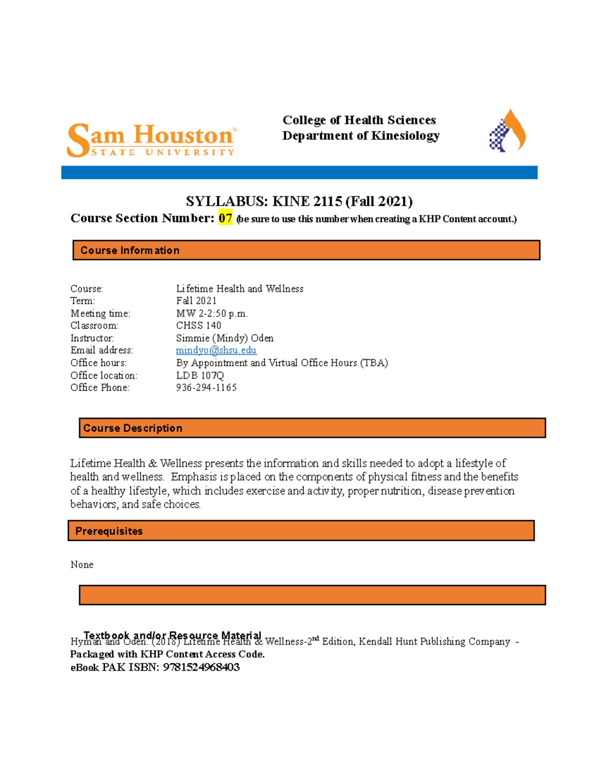 Fall 21 KINE 2115 Syllabus: Lifetime Health & Wellness Course Details ...