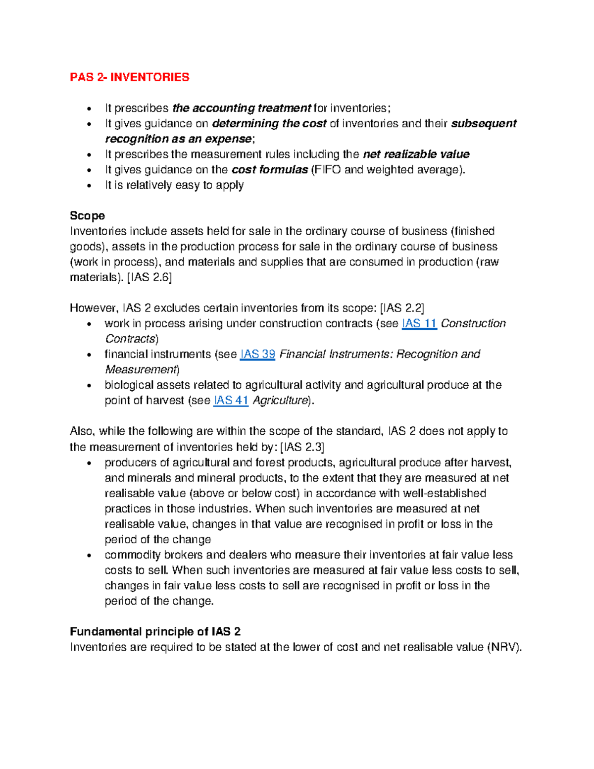 PAS 2 - Inventories - Lecture Notes Overview (1-10) - Studocu