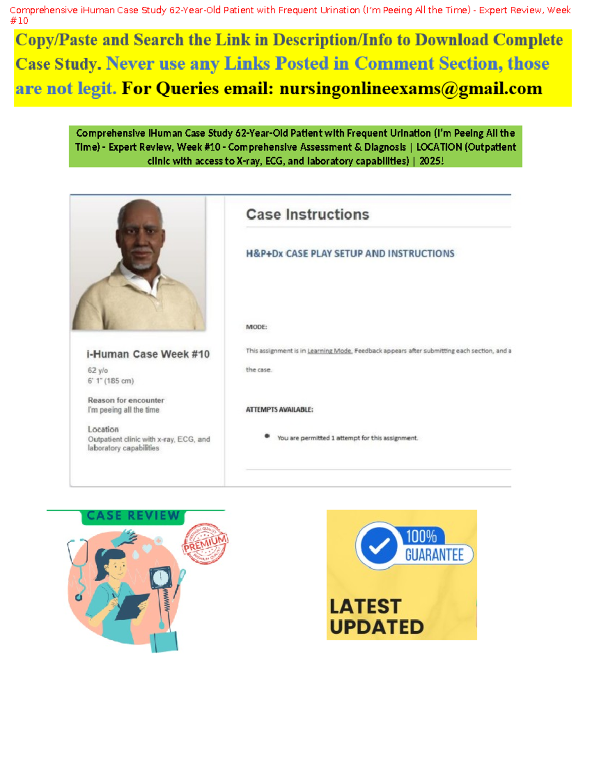 2025 i Human Case Study 62-Year-Old with Frequent Urination – Week #10 Comprehensive Evaluation ...