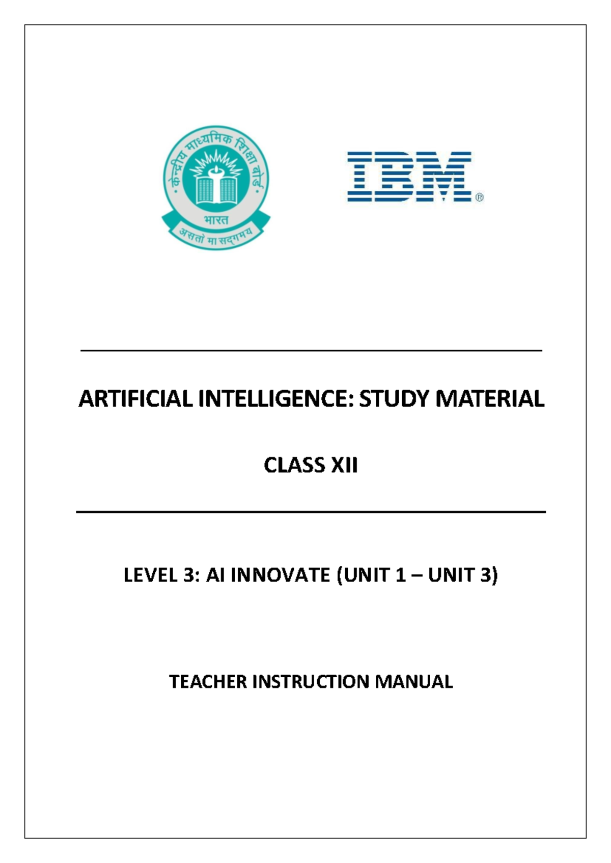 Class XII AI Innovate Study Materials: Teacher Instruction Manual - Studocu