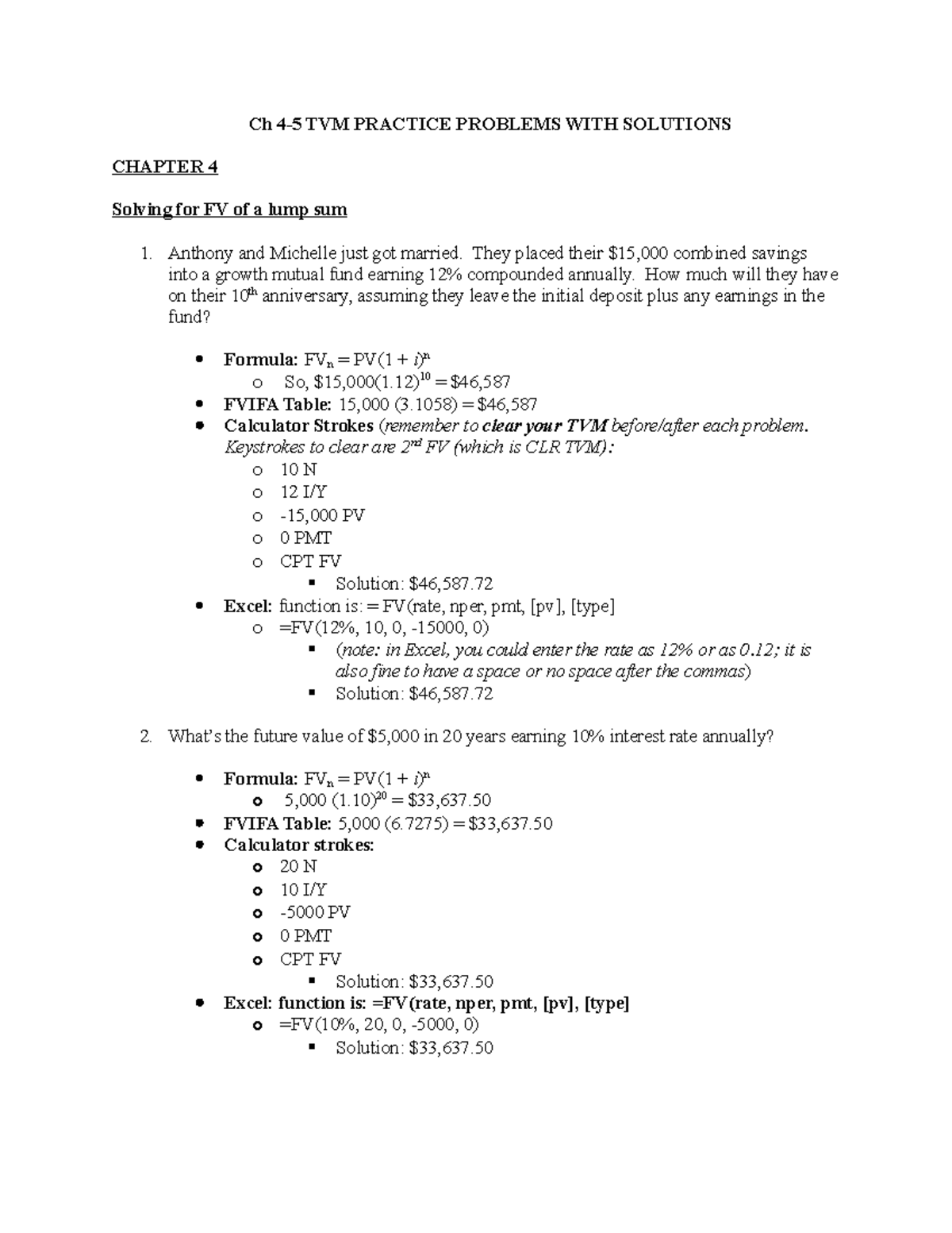 TVM Practice Problems & Solutions (Ch 4-5) for Exam Preparation - Studocu