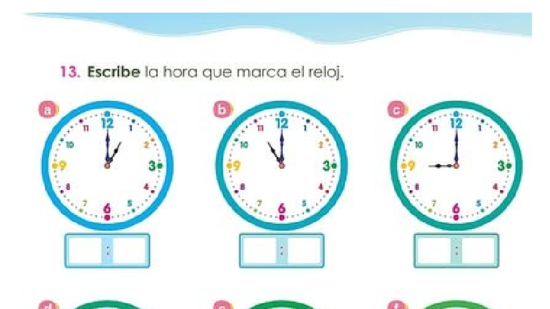 13. Actividades de Reloj: Escribe y Colorea la Hora - Studocu