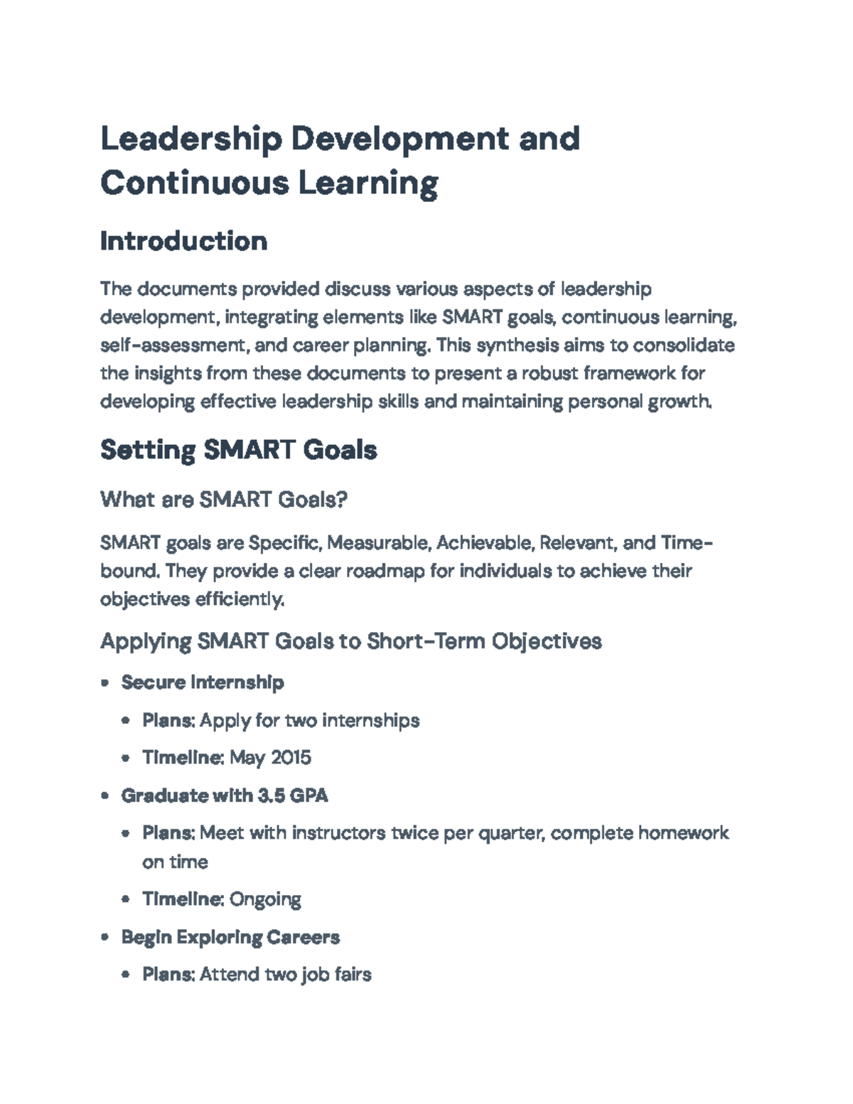 Leadership Development: SMART Goals & Continuous Learning Framework ...