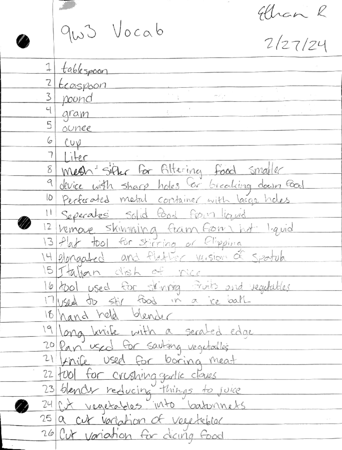 9W3 Culinary Vocabulary: Essential Cooking Tools and Techniques - Studocu