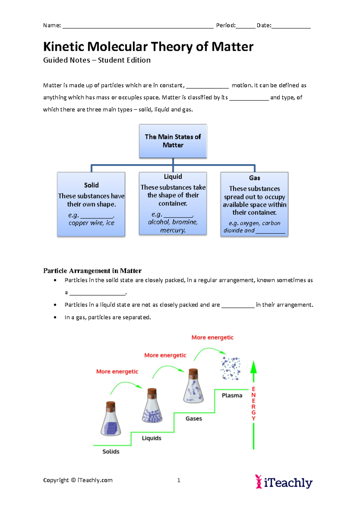 Guided Notes SE: Kinetic Molecular Theory of Matter - Studocu