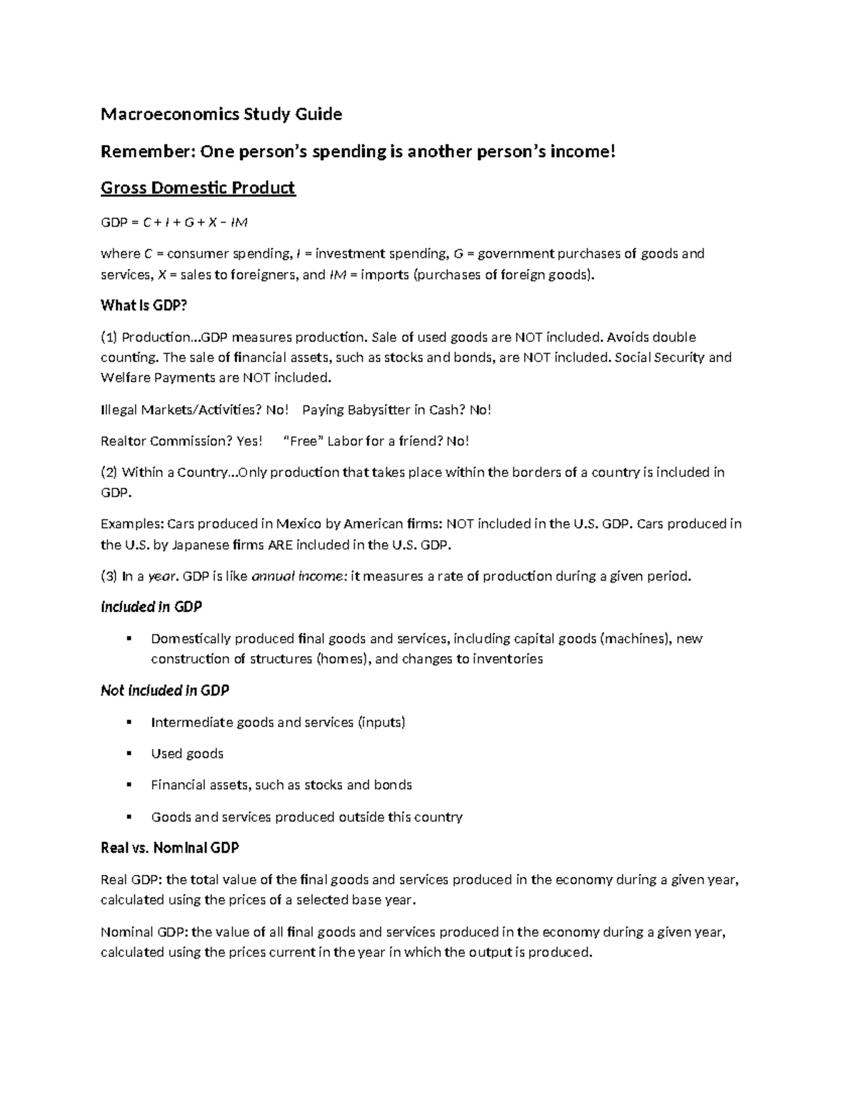 Macroeconomics Study Guide: Key Concepts & Definitions (ECO 101) - Studocu