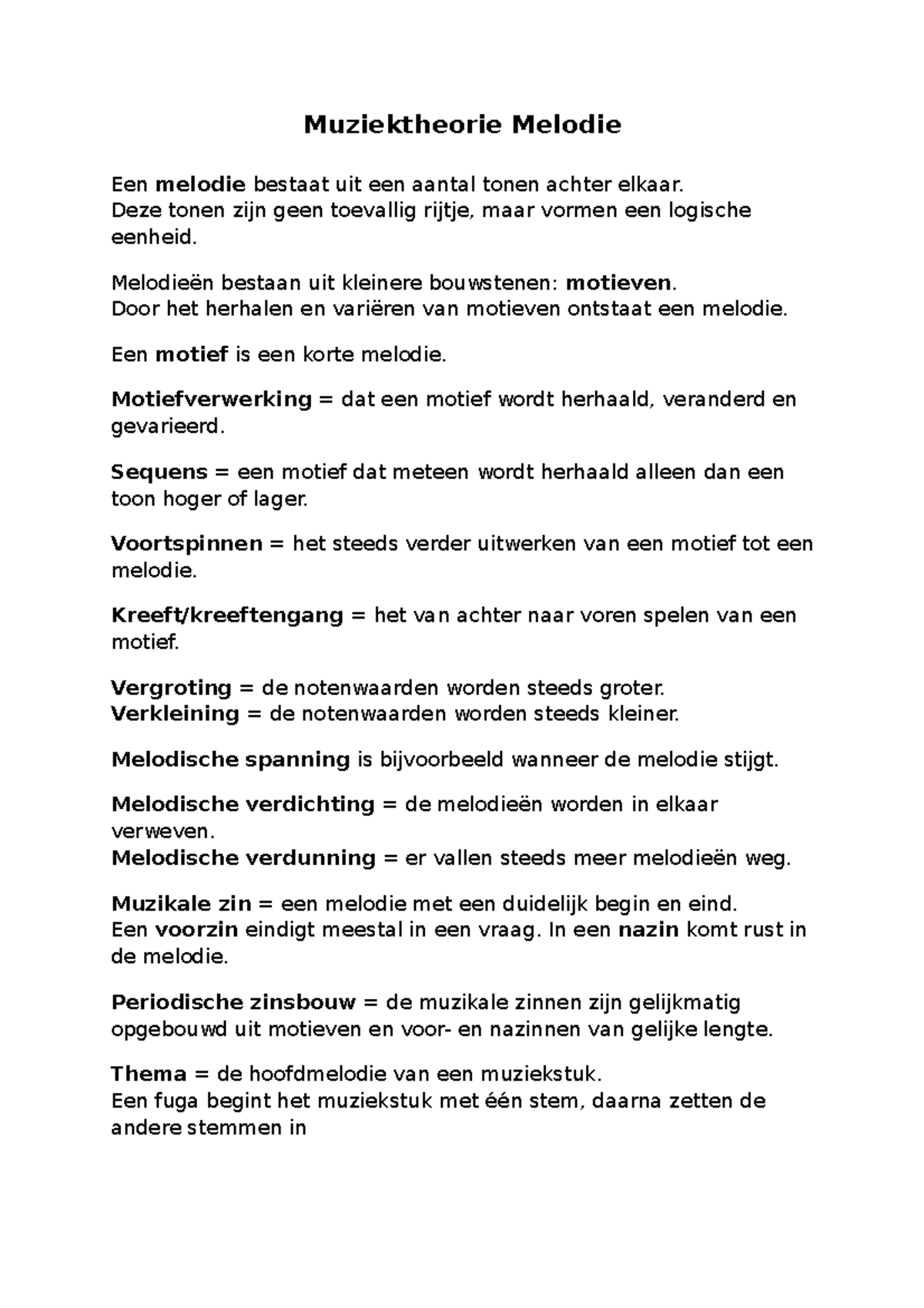 Muziektheorie: Melodie, Ritme en Maat - 5V Studynotes - Studeersnel