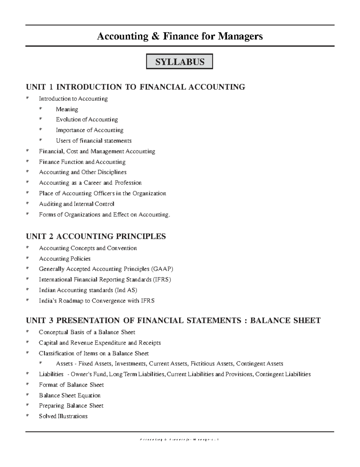 MBA P79 Semester I MBA101 Syllabus: Financial Accounting Overview - Studocu