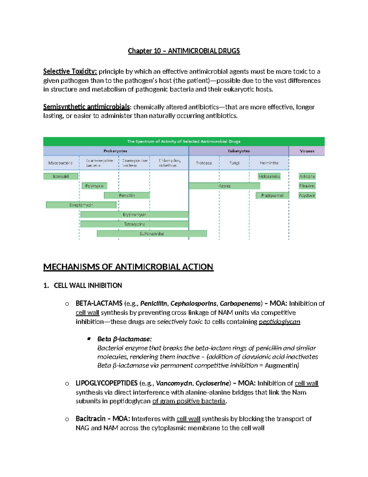 Chapter 10 - Antimicrobial Drugs: Mechanisms & Selective Toxicity - Studocu