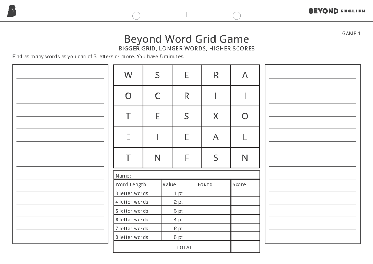 Beyond Word Grid Game: Bigger Grid, Longer Words, Higher Scores - Studocu