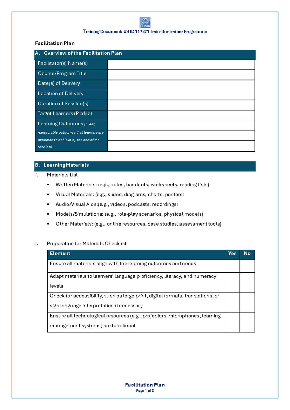 Facilitation Plan Template for Effective Learning Sessions - Studocu