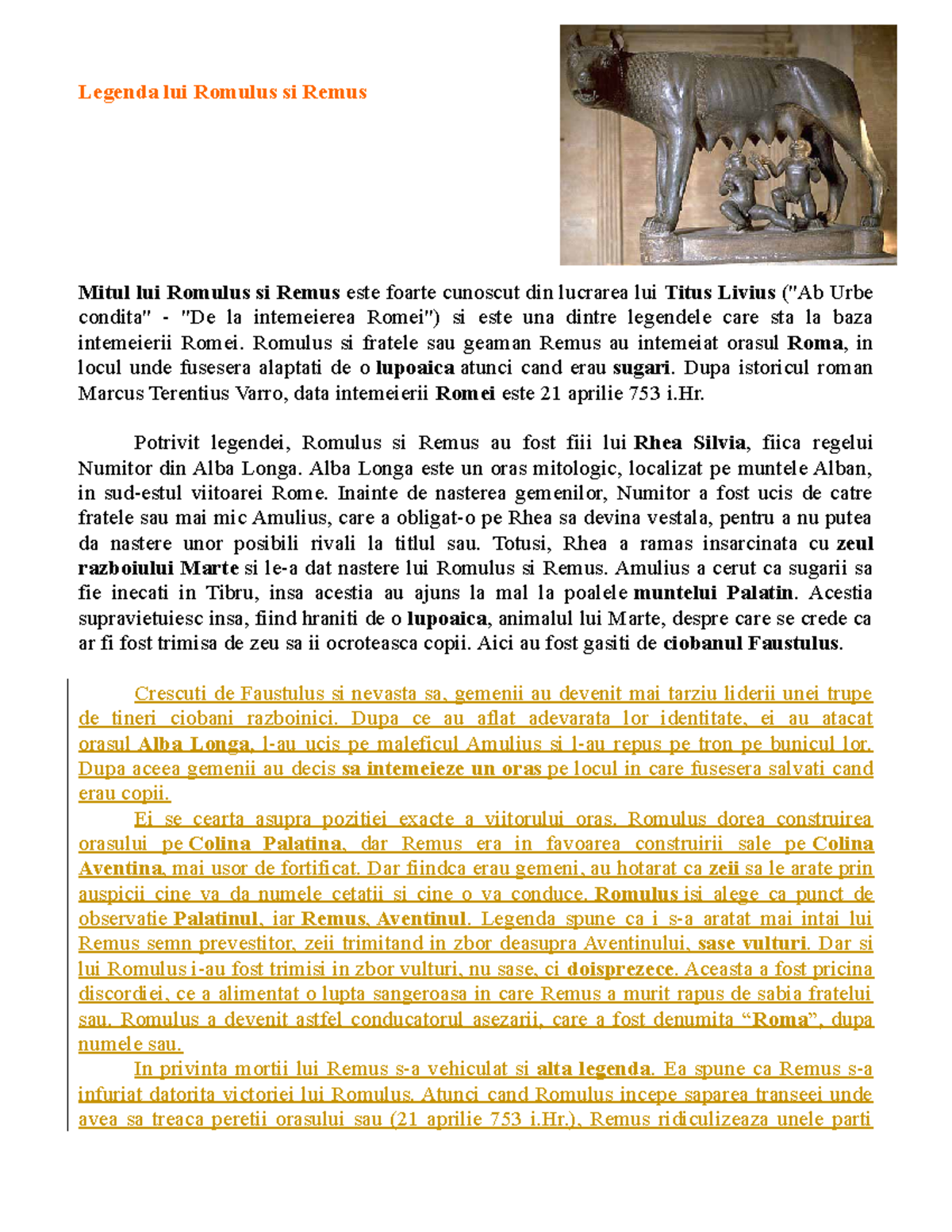 Legenda lui romulus si remus - Legenda lui Romulus si Remus Mitul lui ...