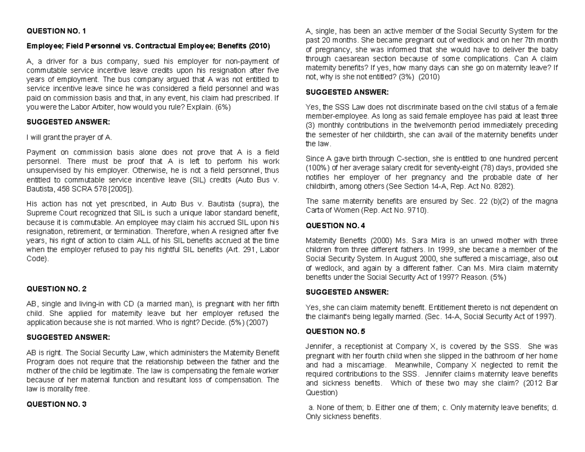 Labor Law Quiz Answers and Explanations for Cases (LLQ 2023) - Studocu