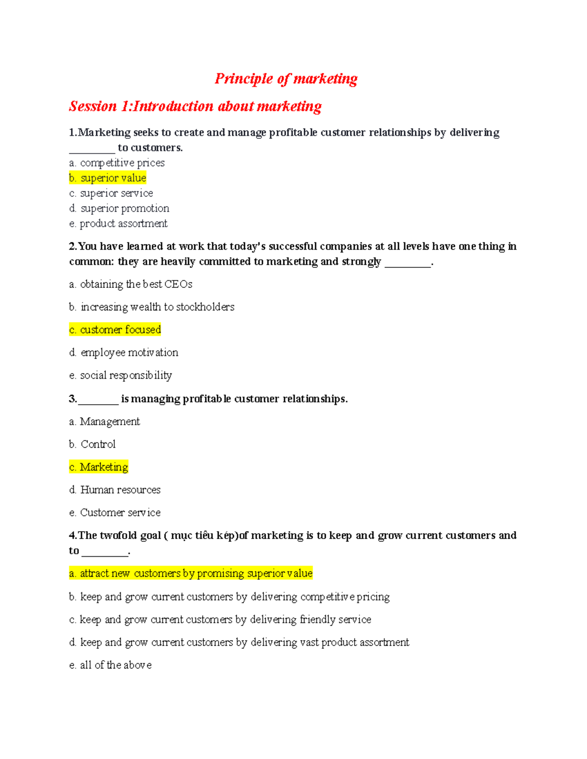 Principle of marketing tổng hợp - Principle of marketing Session 1 ...