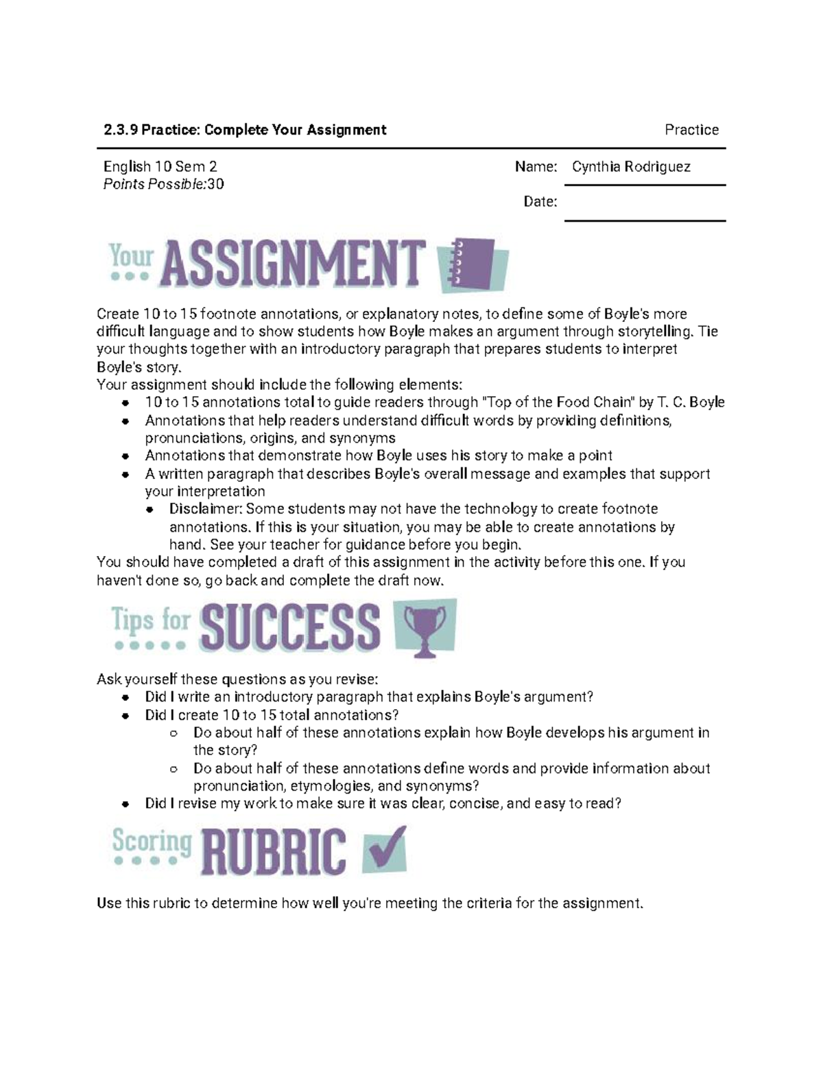 2.3.9 Practice: Annotations for Boyle's "Top of the Food Chain" - Studocu
