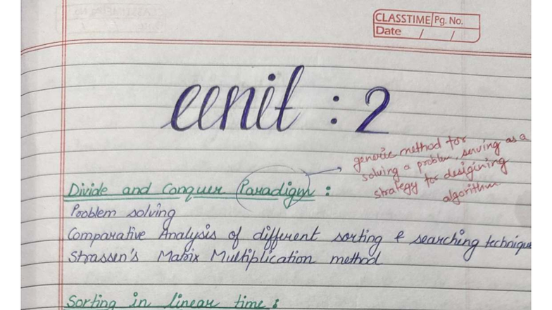 DAA Unit 2: Divide and Conquer, Sorting, and Searching Techniques - Studocu
