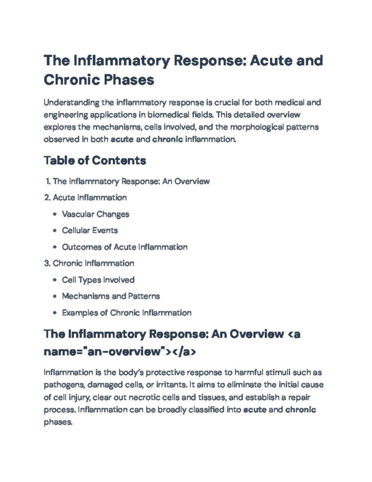 The Inflammatory Response: Acute & Chronic Phases Overview - The ...