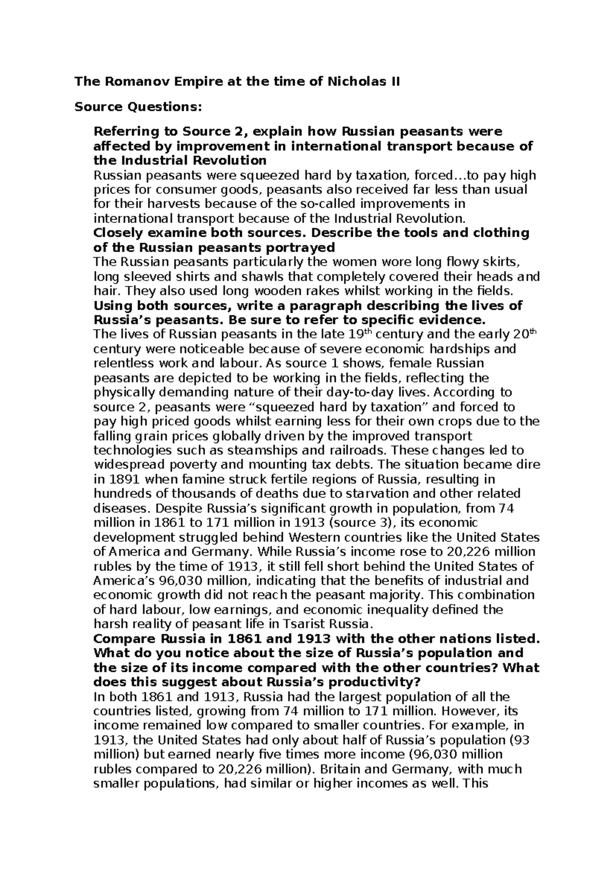 Modern History Source Questions: The Impact of the Industrial ...