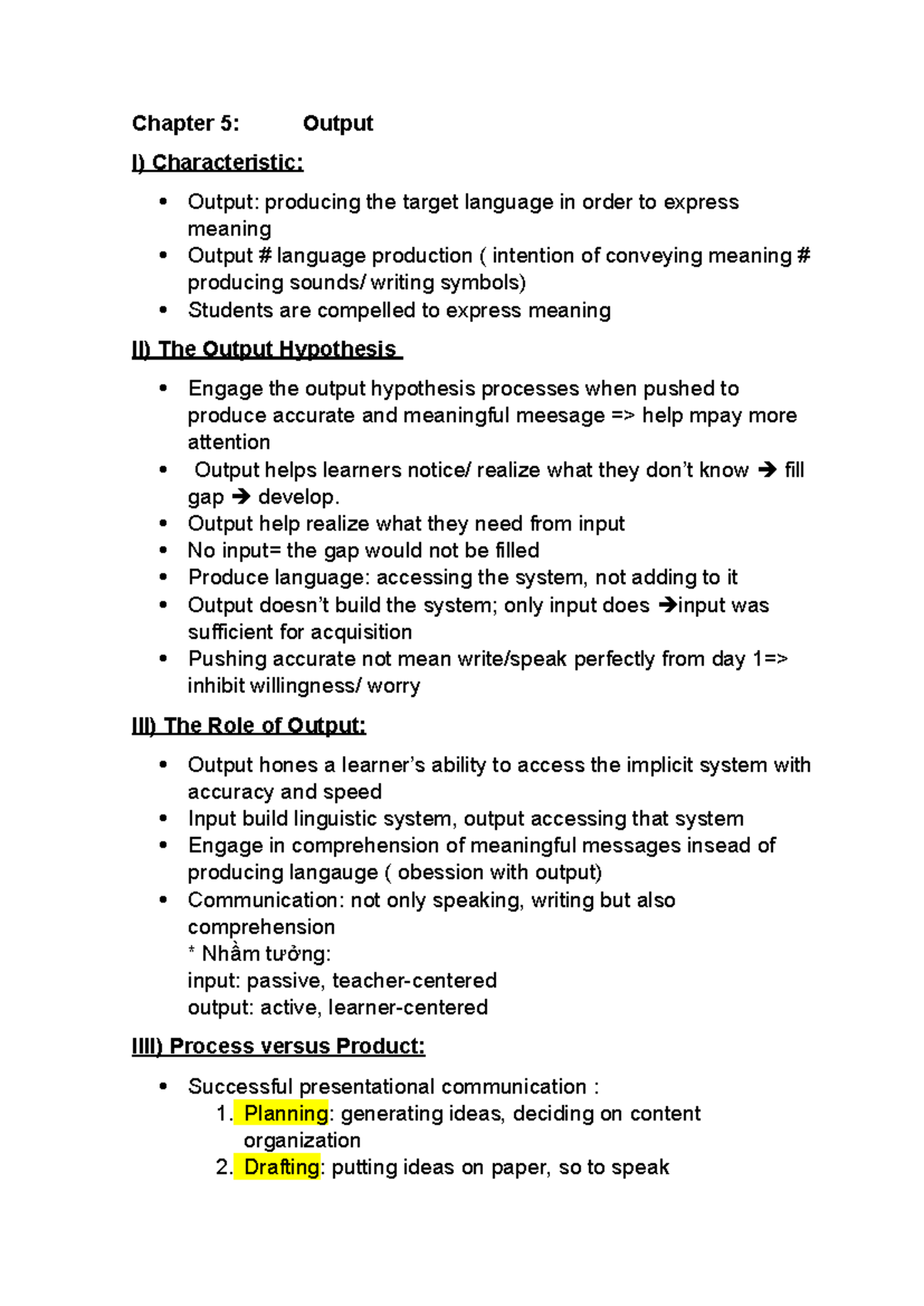 Chapter 5: The Role of Output in Language Production - - Studocu