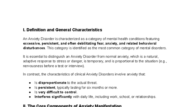 Anxiety Disorders: Definitions, Symptoms, and Characteristics Notes ...