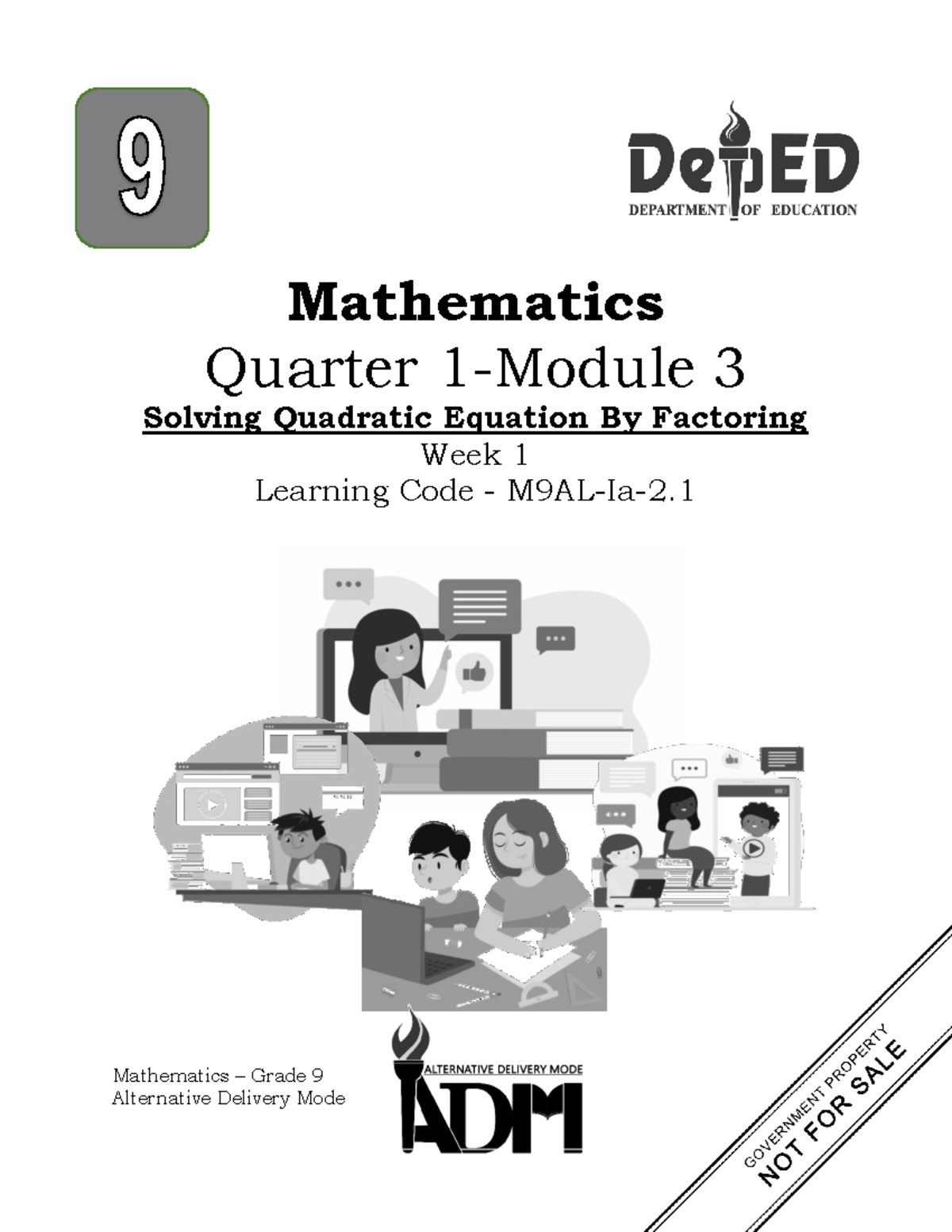 Math 9 Q1 - Module 3: Factoring Quadratic Equations - Studocu