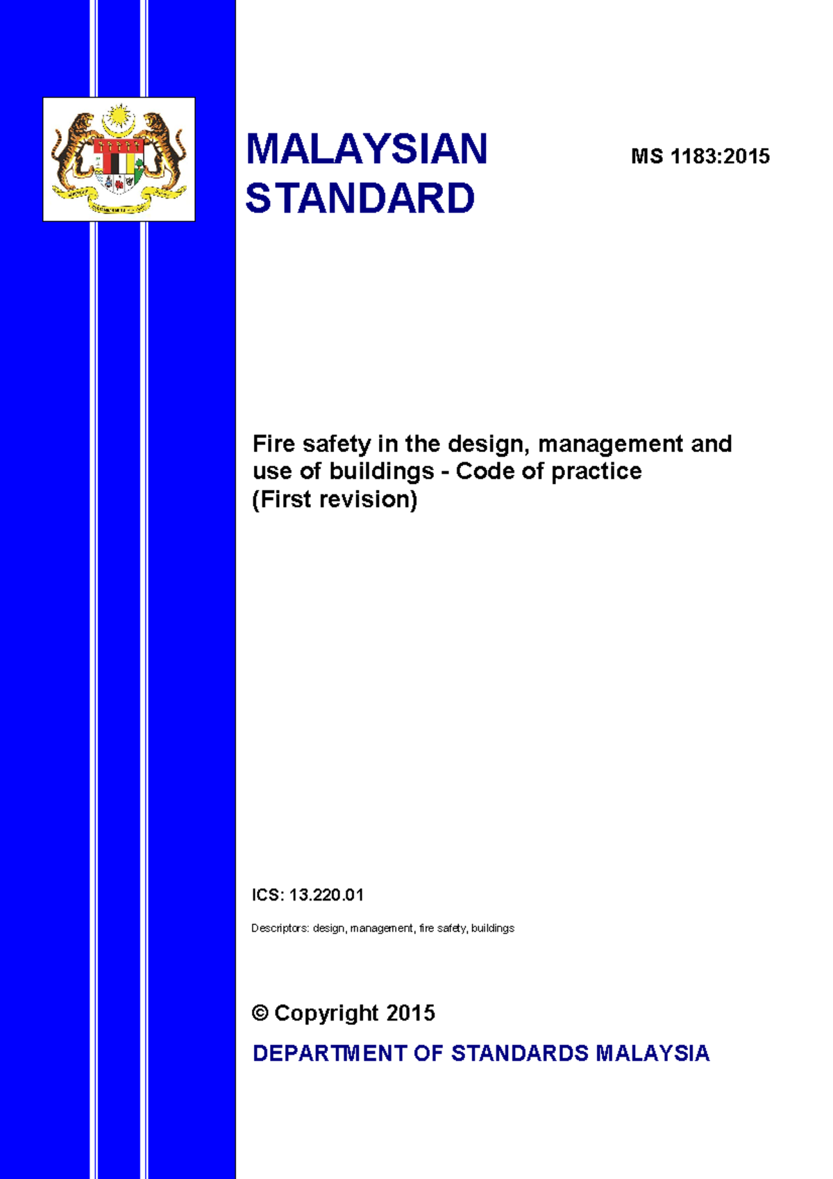 381510782 MS 1183 Fire Safety Code of Practice (First Revision) 2015 ...