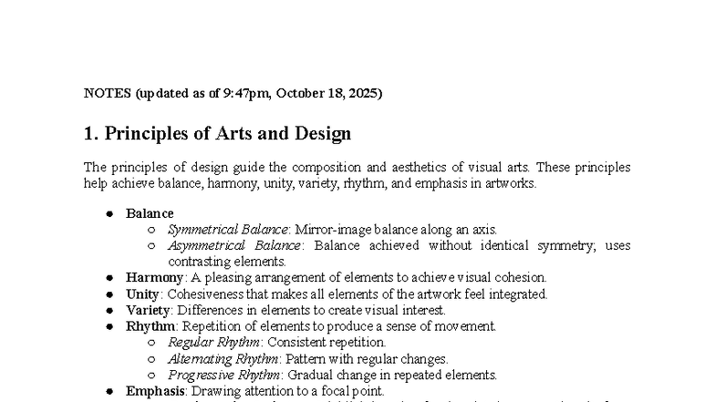 Artap - Midterm - Principles of Arts and Design Notes - Studocu