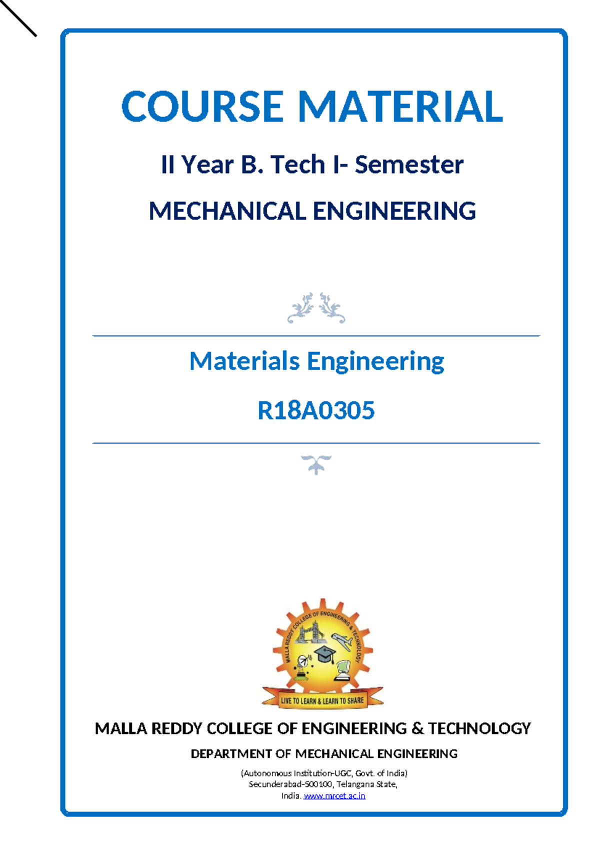 Materials Engineering Course Notes - II Year B. Tech R18A0305 - Studocu