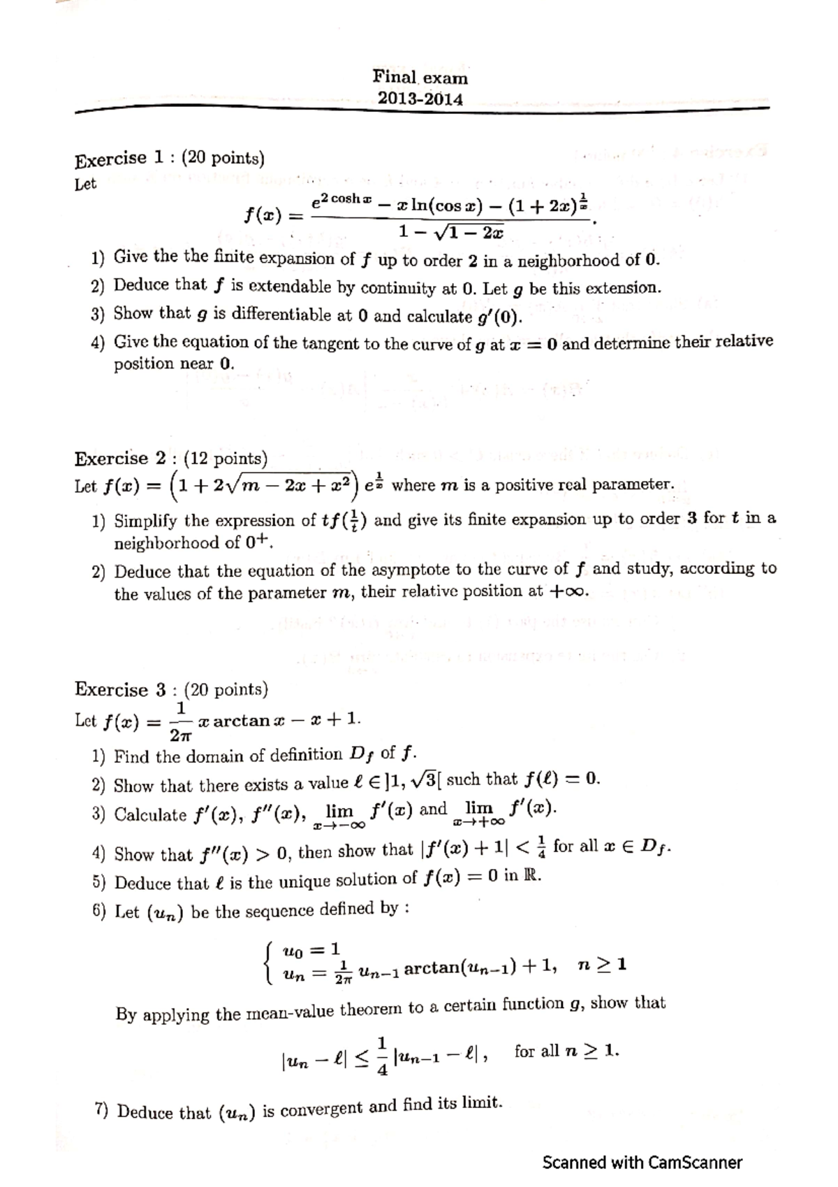 Final Exam Solutions: Exercises on Finite Expansions and Continuity ...